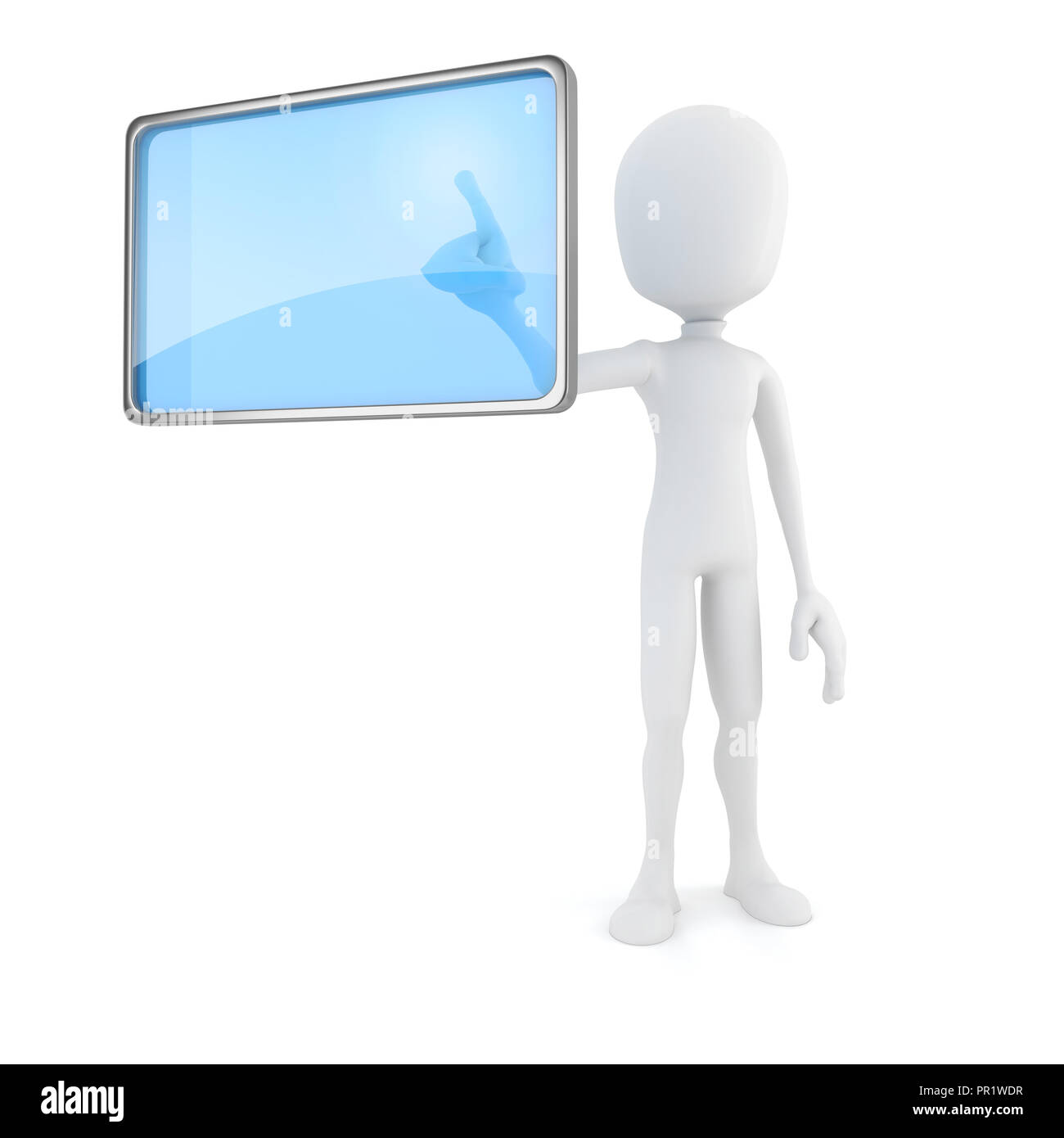 3d man pushing on a virtual screen Stock Photo - Alamy
