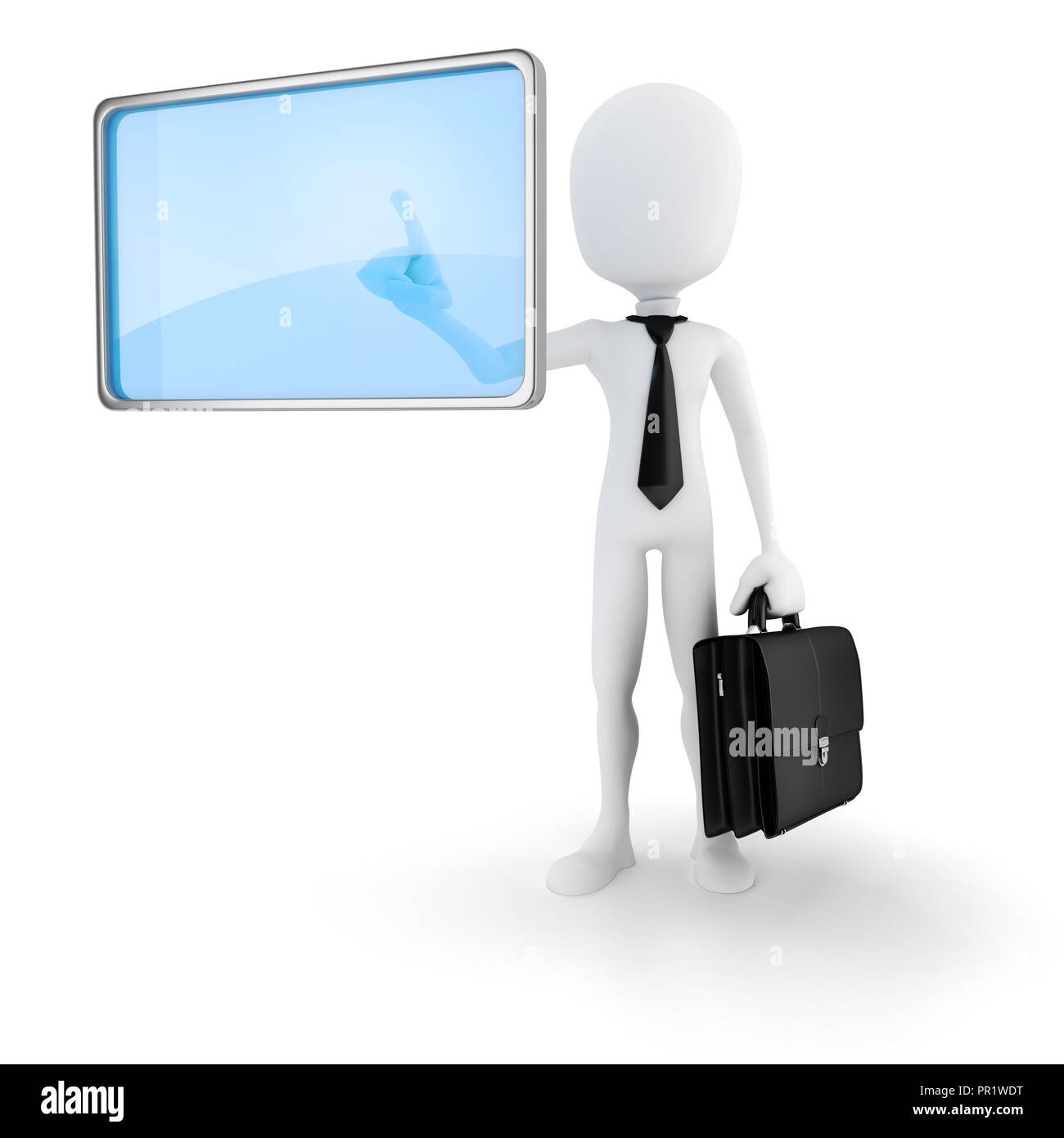 3d man pushing on a virtual screen Stock Photo - Alamy