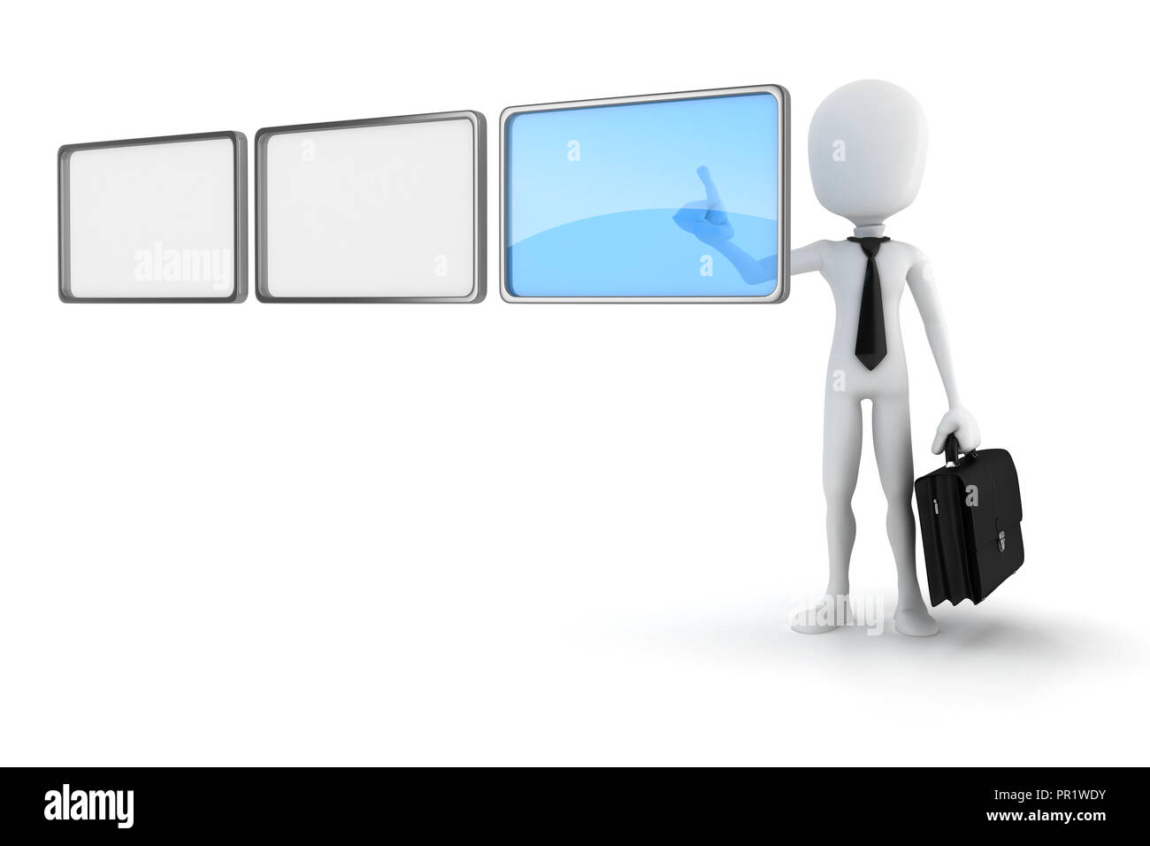 3d man pushing on a virtual screen Stock Photo - Alamy