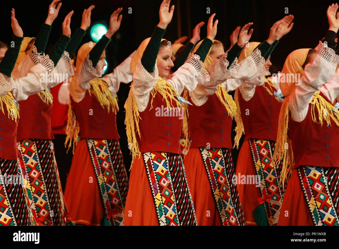 People in traditional folklore costumes perform folk dance bulgarian ...