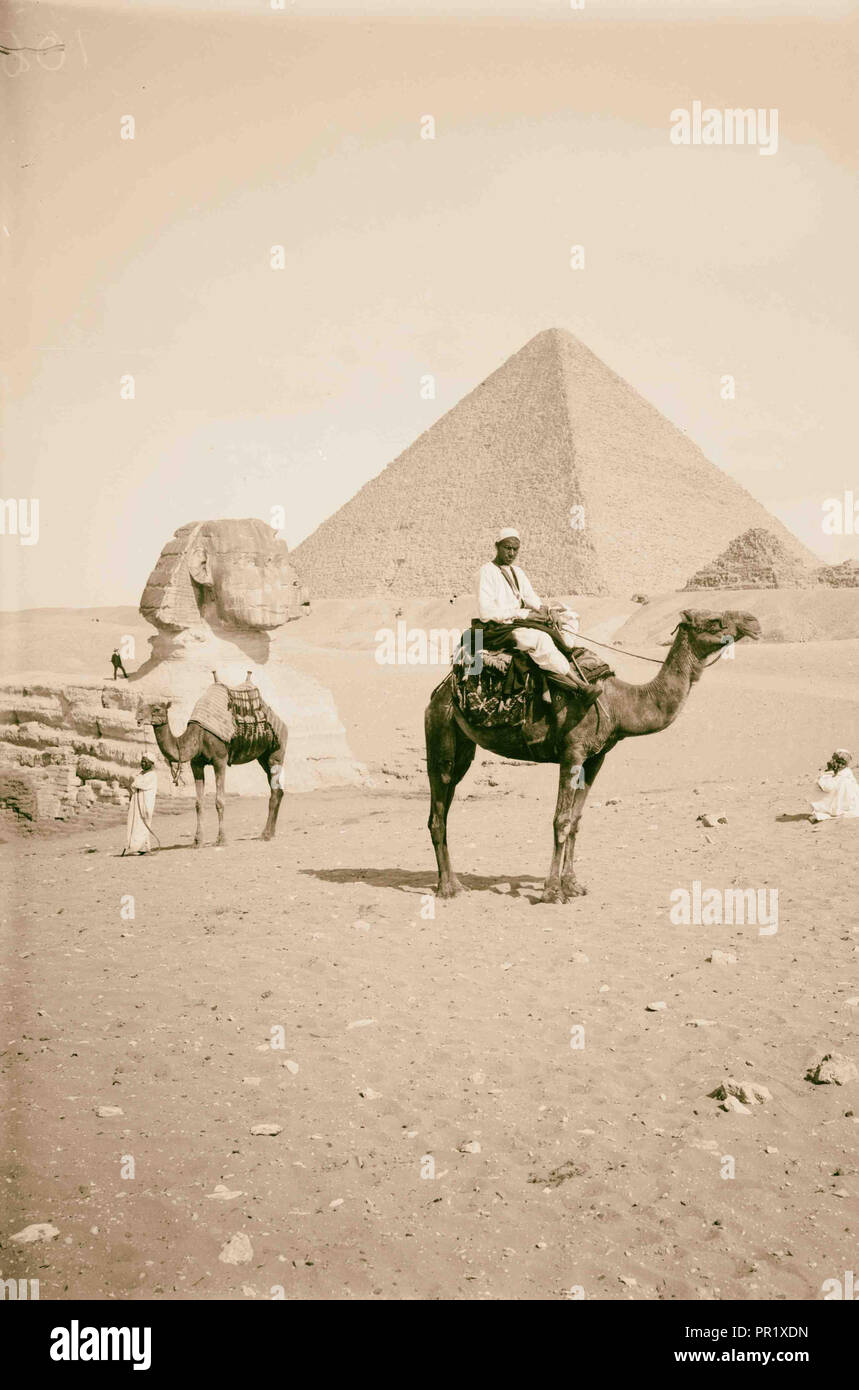 Egypt, Great Pyramid, sphinx, man on camel. 1898, Egypt, Jīzah, Jizah ...
