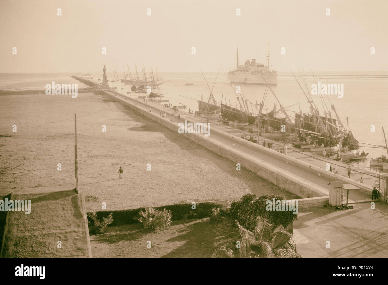 Egyptian views. Port Said. Port Said harbor and entrance of Suez Canal ...