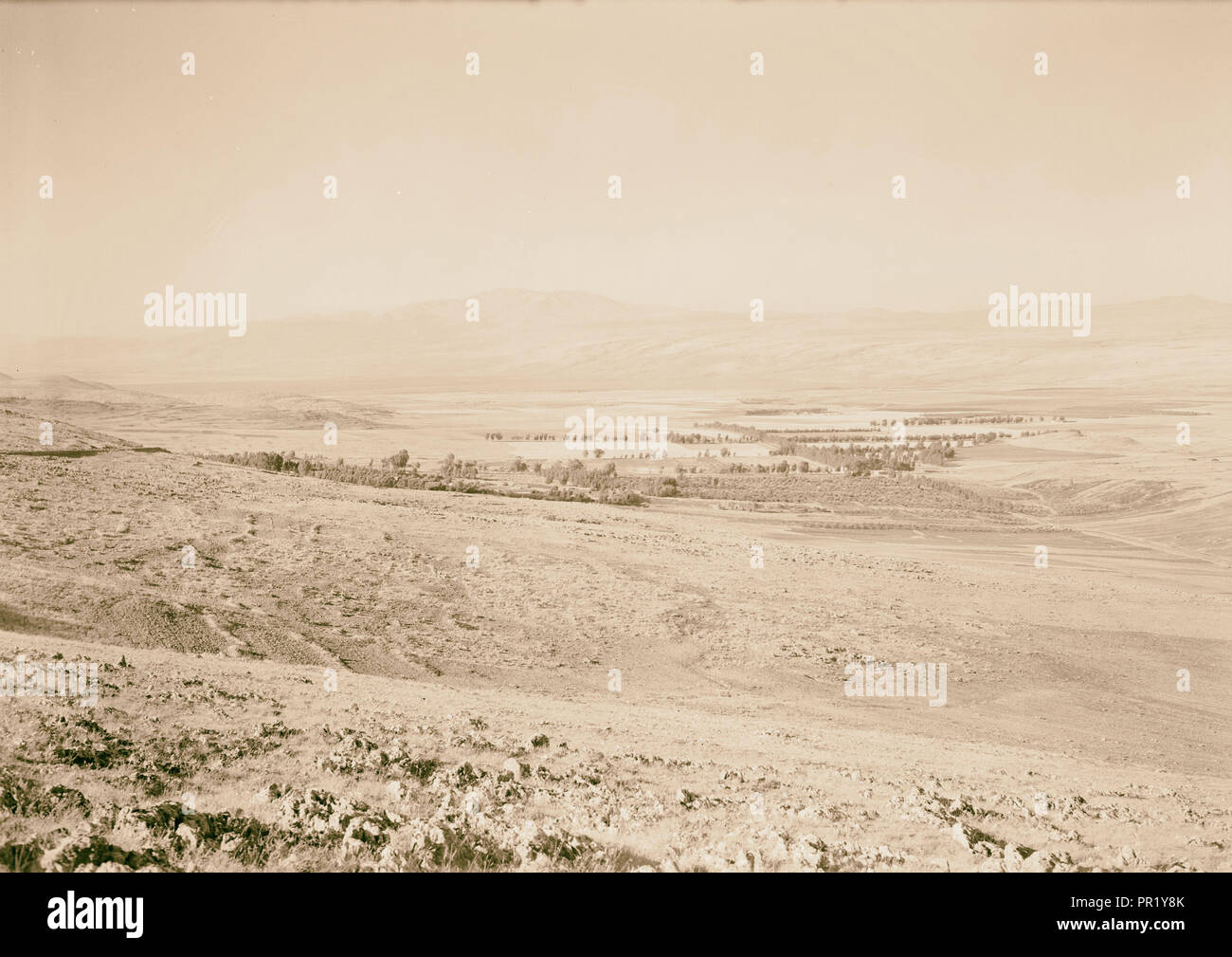 Huleh district, (Lake Merom), Lake Huleh & Mt. Hermon from the Safad ...