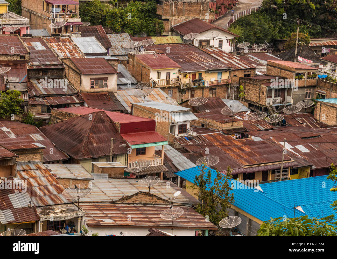 Parapat coastal town on banks of Lake Toba in the Uluan Peninsula ...