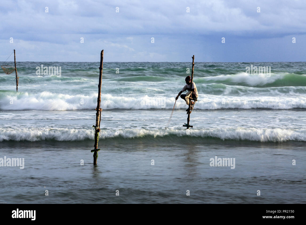 Sri Lanka stick fisherman catching fish in Koggala, Sri Lanka Stock ...