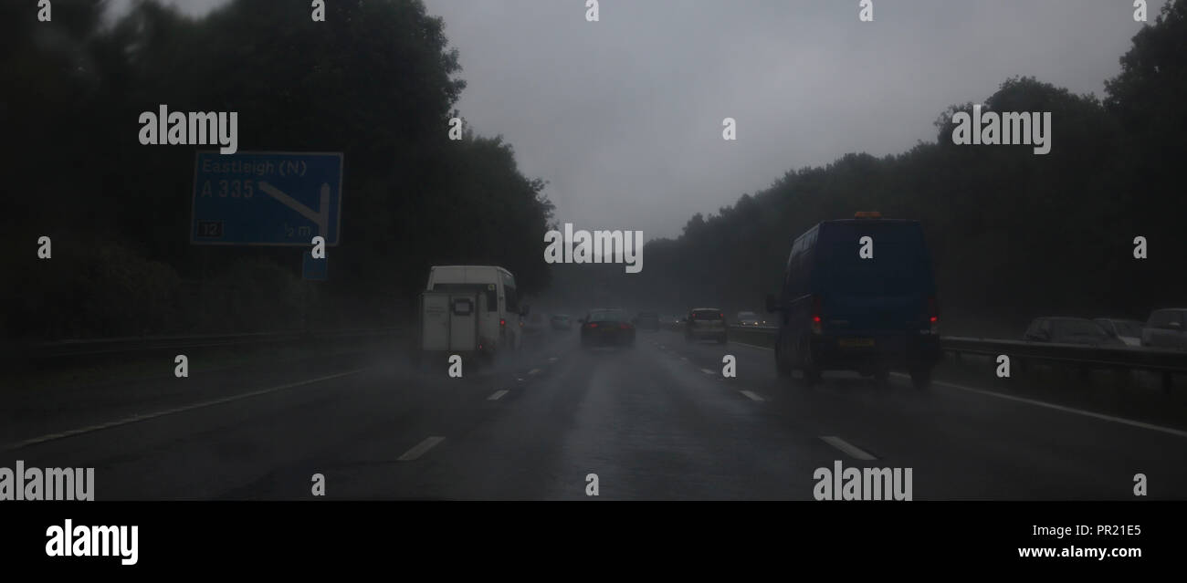 Traffic In Heavy Rain On M3 Southern England Stock Photo - Alamy