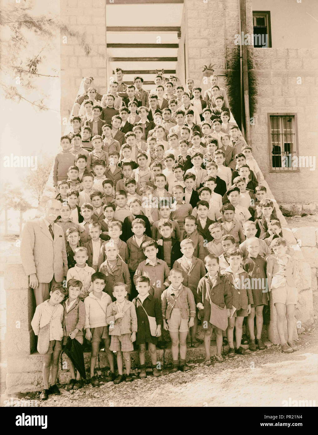 Mr. Oliver's school, Ras-el-Matn. School front on steps, taken from the ...