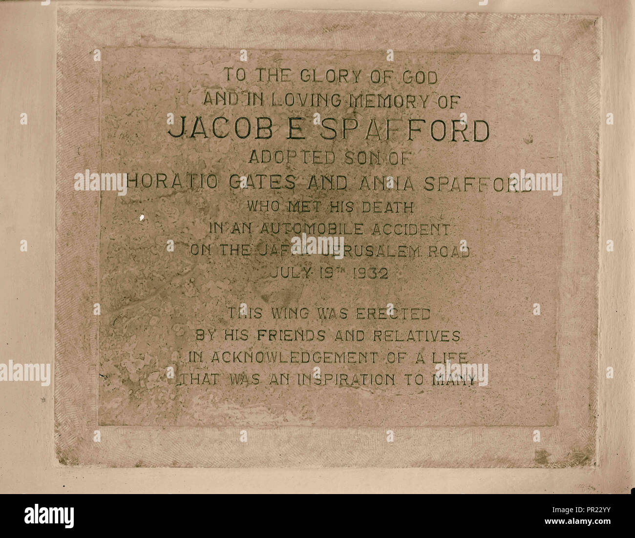 Jacob Spafford tablet in baby home. 1934, Jerusalem, Israel Stock Photo ...