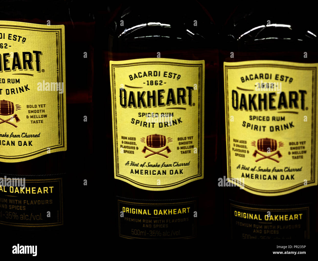 Bacardi Oakheart Spiced Rum Spirit Drink on store shelf Stock Photo - Alamy