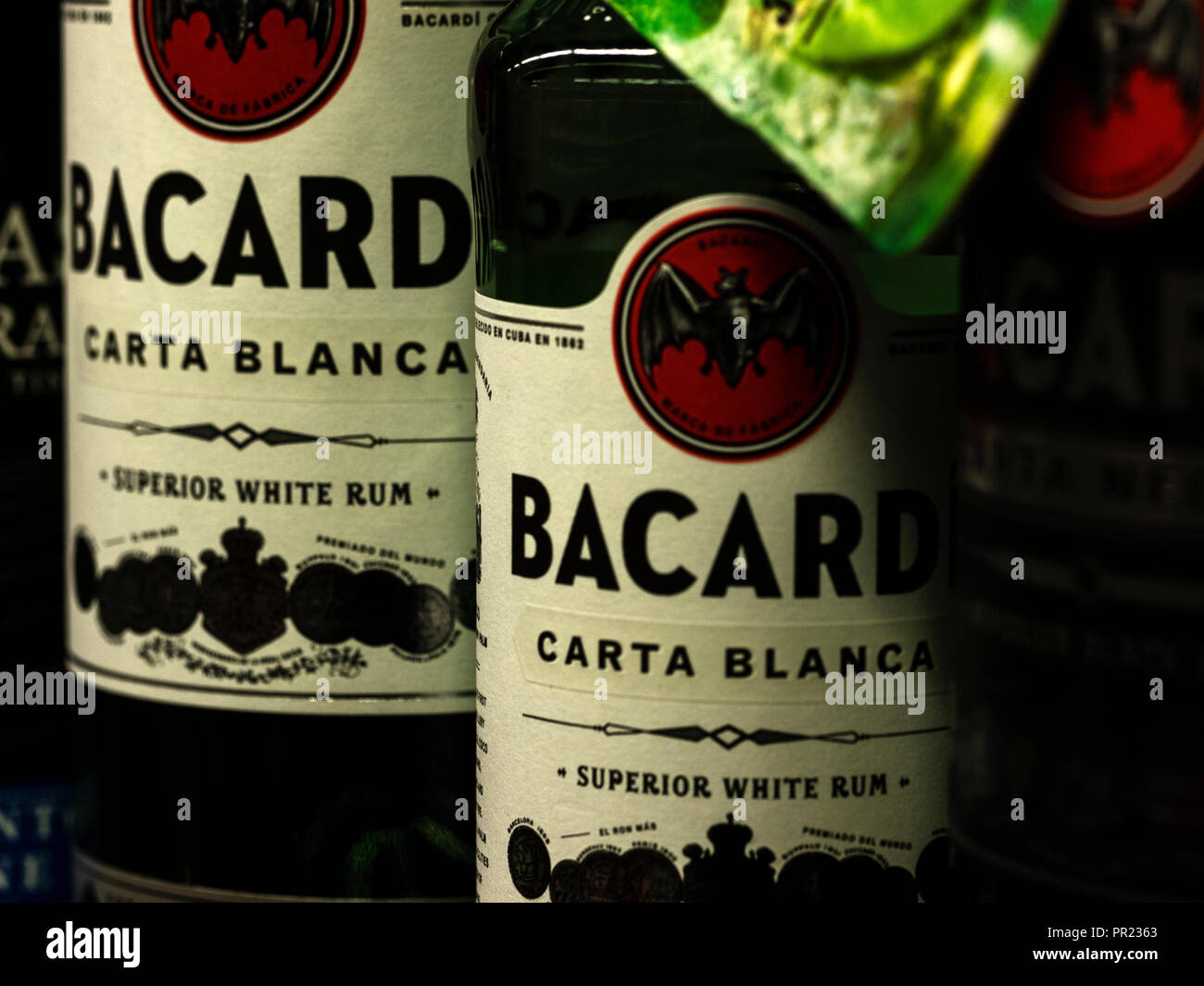 Bacardi Rum alcoholic beverages on store. Barcardi is the largest ...