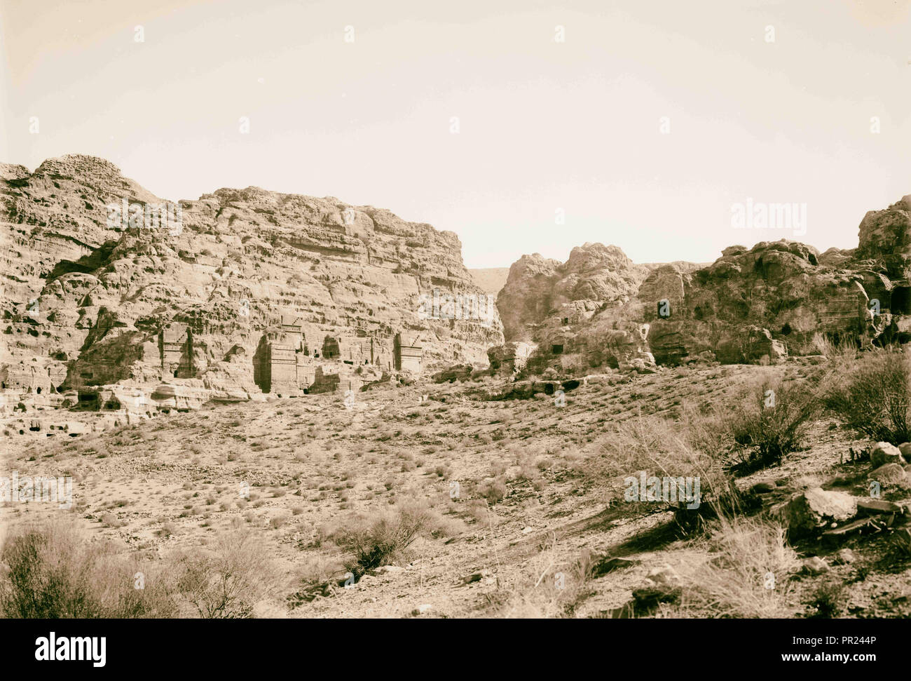 Petra. Panorama of tombs on the east in two sections American Colony ...