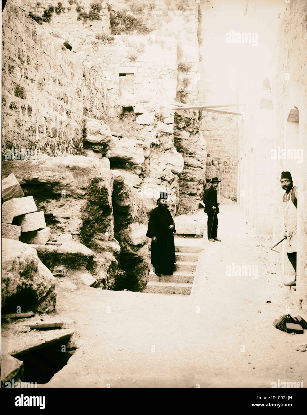 Greek Orthodox monk in street with others, Jerusalem?. 1898, Israel ...