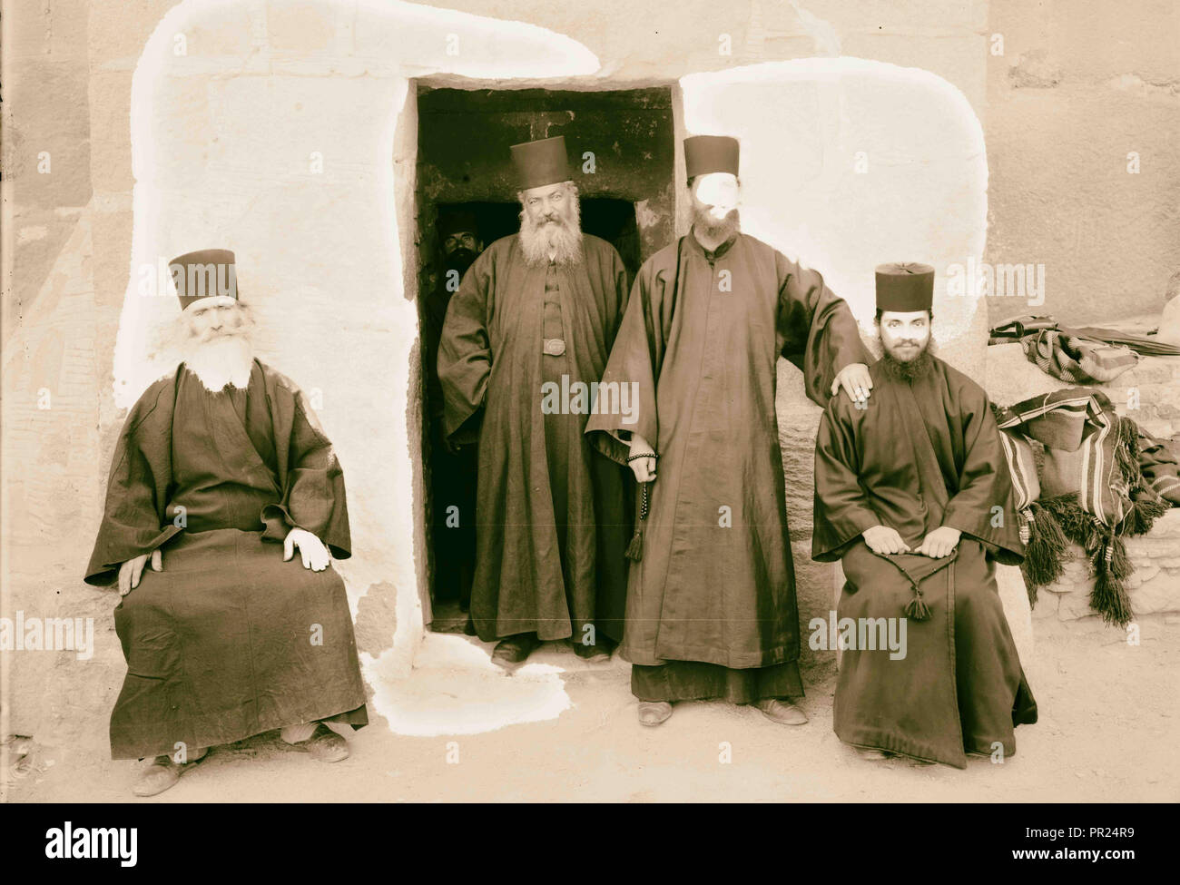 Sinai. Greek monks at the modern entrance [Monastery of St. Catherine ...