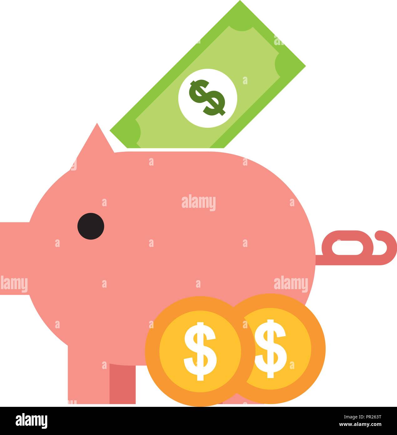 piggy bank coins banknote money vector illustration Stock Vector Image ...