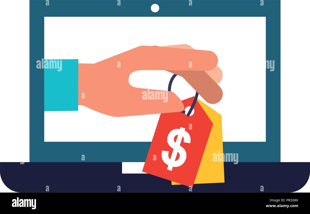 hand holding tag prices commerce online shopping vector illustration ...