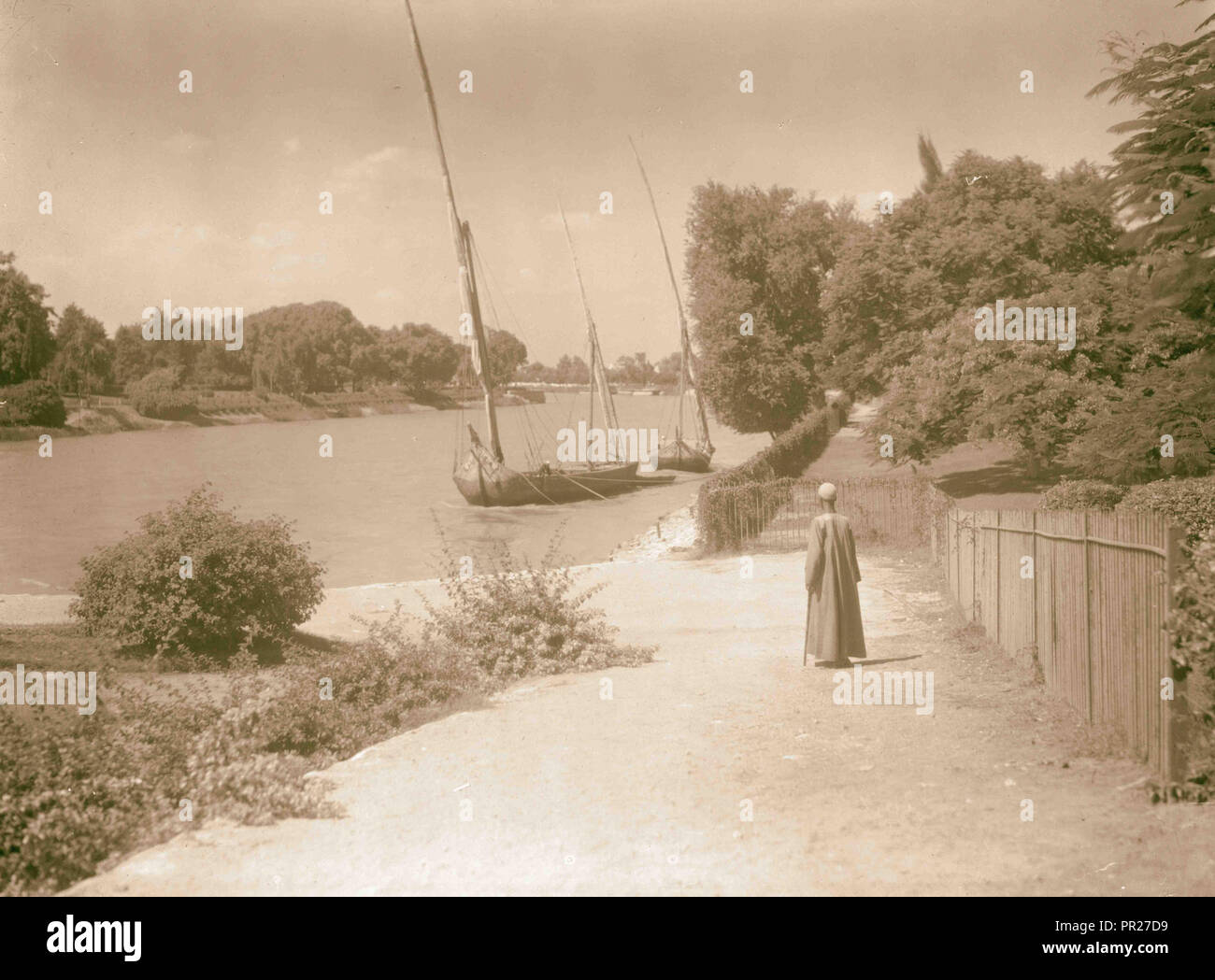 Egypt, boats on a river. 1898, Egypt Stock Photo - Alamy