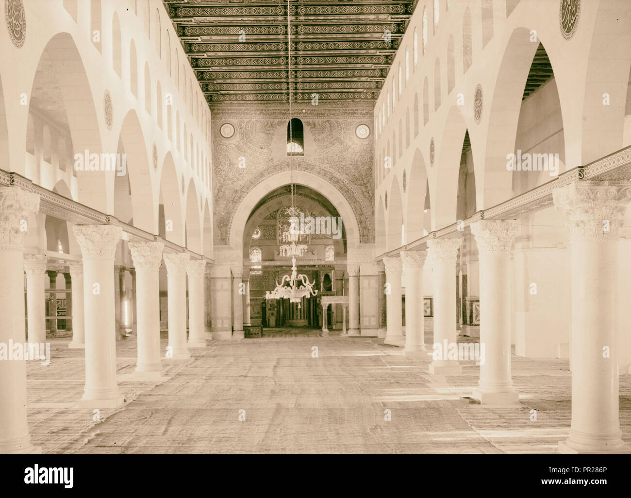 Interior Mosque el Aksa, al-Aqsa showing new ceiling, 1945. Jerusalem ...