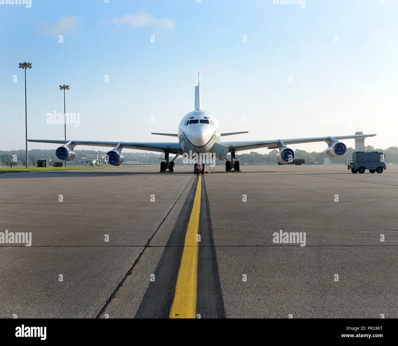 An OC-135 Open Skies aircraft parked on a ramp at Offutt Air Force Base ...