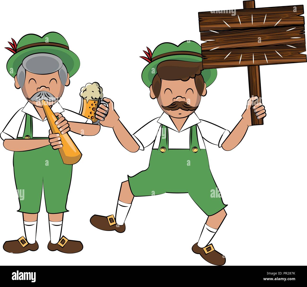 Bavarian mens with beer and wooden sign Stock Vector Image & Art - Alamy