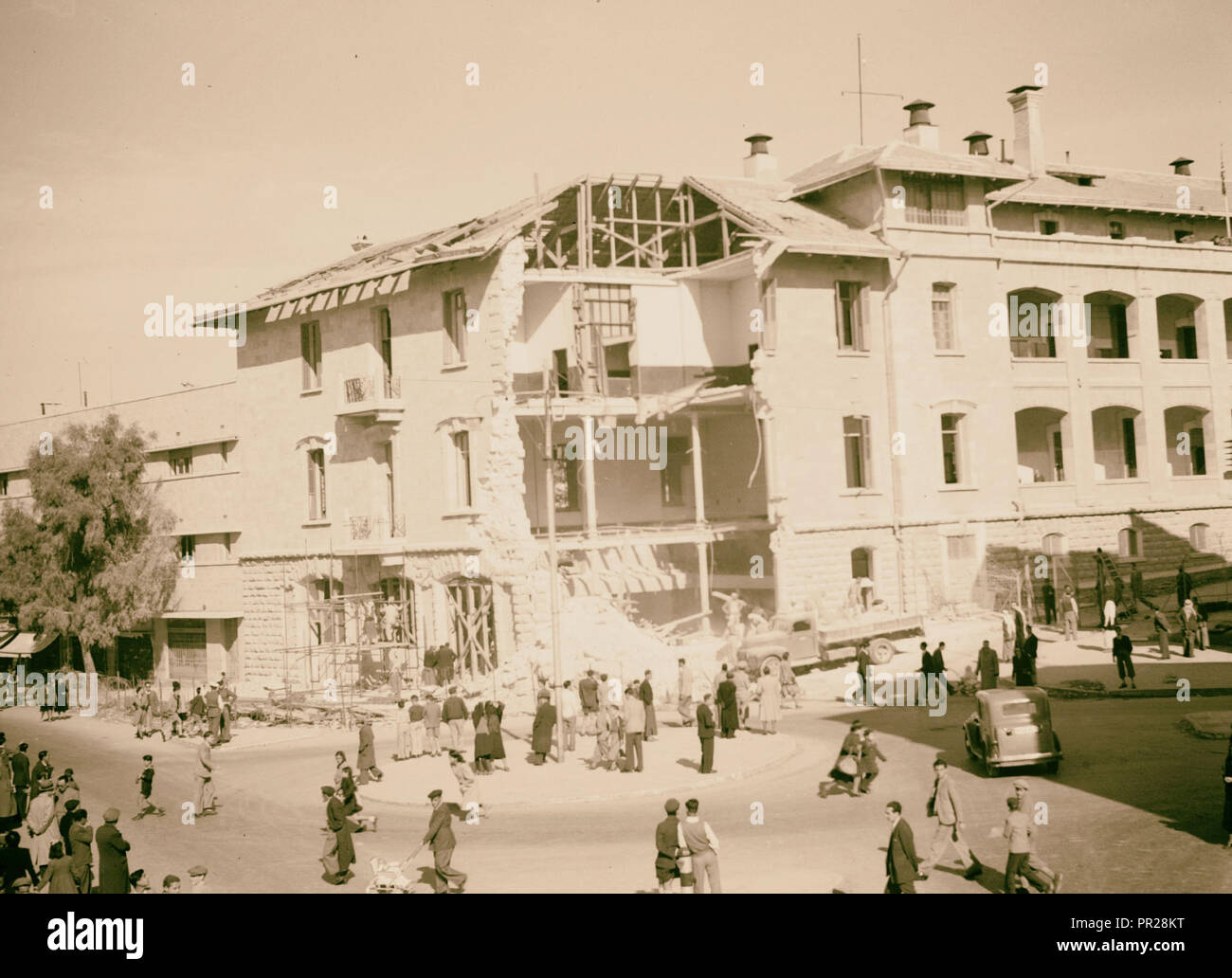 Damage done to police H.Q., headquarters in Jerusalem by Jewish bomb on ...