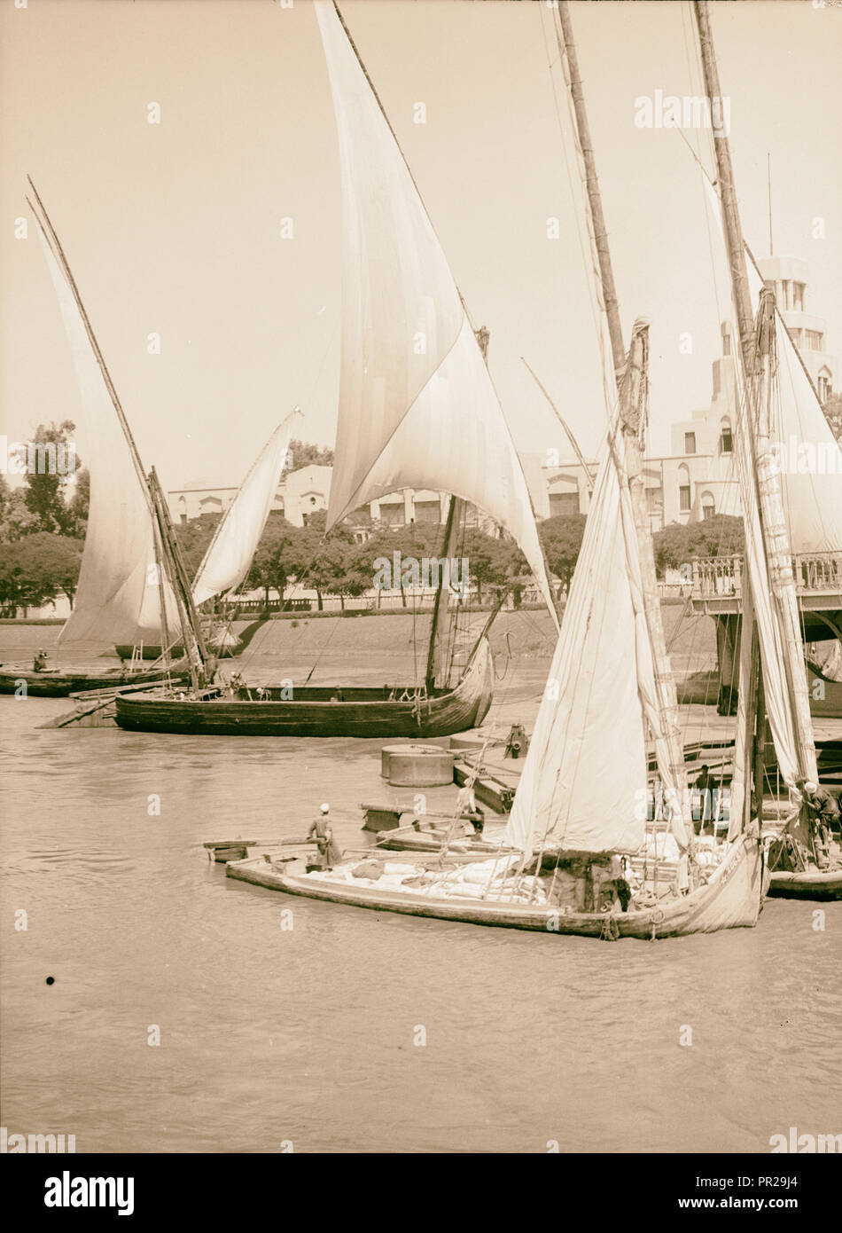 Egypt. River scenes. The Nile. Craft pasing through open bridge. 1934 ...