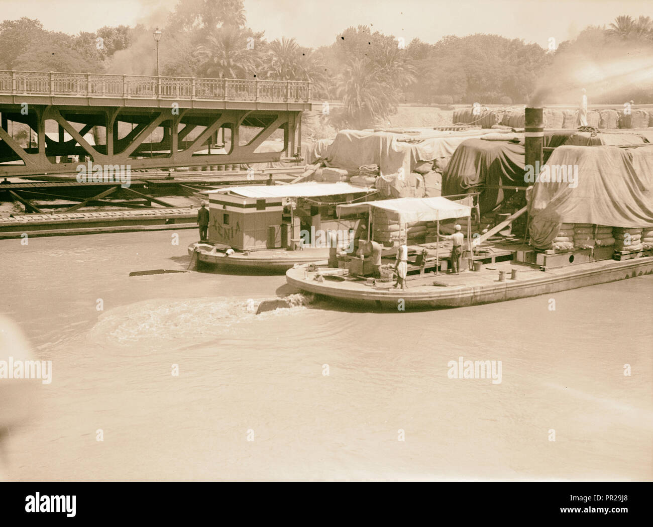 Egypt. River scenes. The Nile. Craft pasing through open bridge. 1934 ...