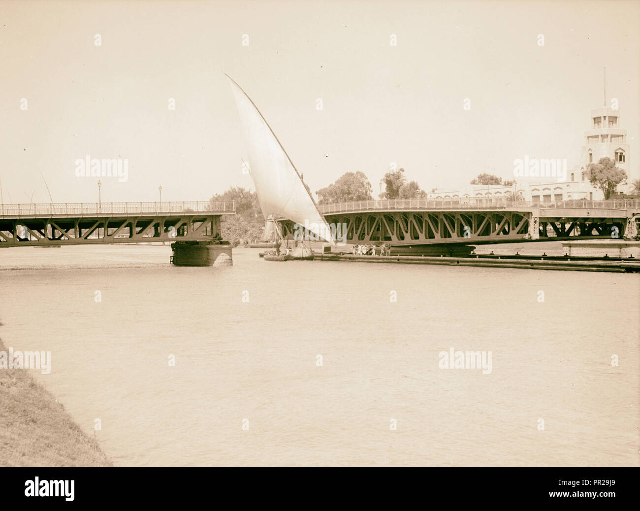 Egypt. River scenes. The Nile. Craft pasing through open bridge. 1934 ...