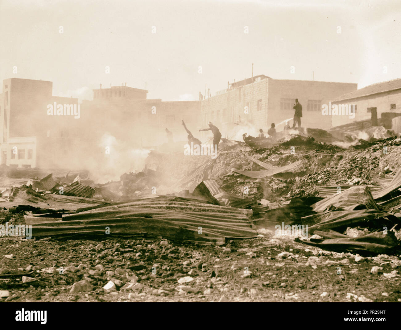 Palestine disturbances 1936. Incendiary of a Jewish lumber yard in the ...
