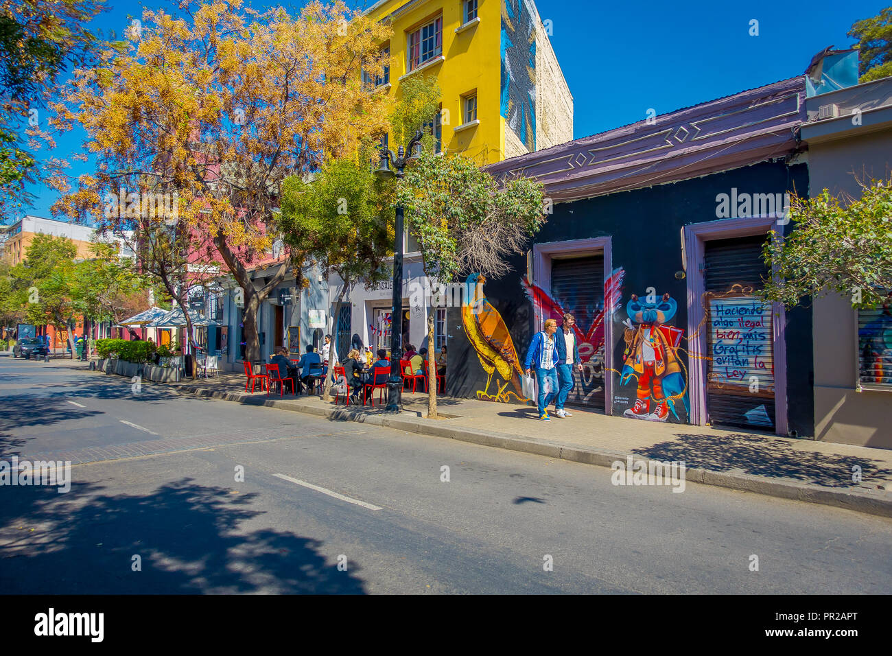SANTIAGO, CHILE - SEPTEMBER 13, 2018: Outdoor view of Lastarria ...