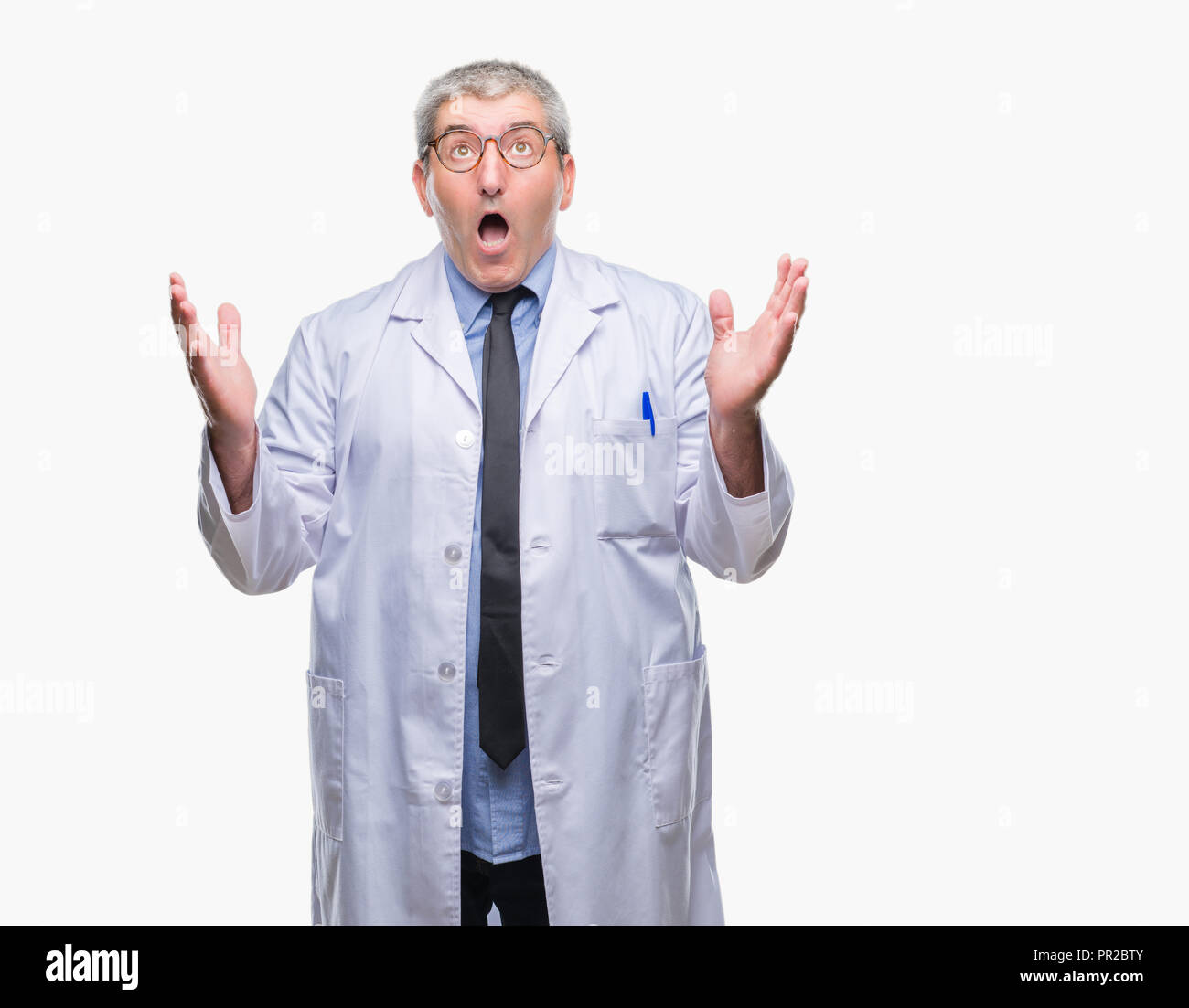 Handsome senior doctor, scientist professional man wearing white coat ...