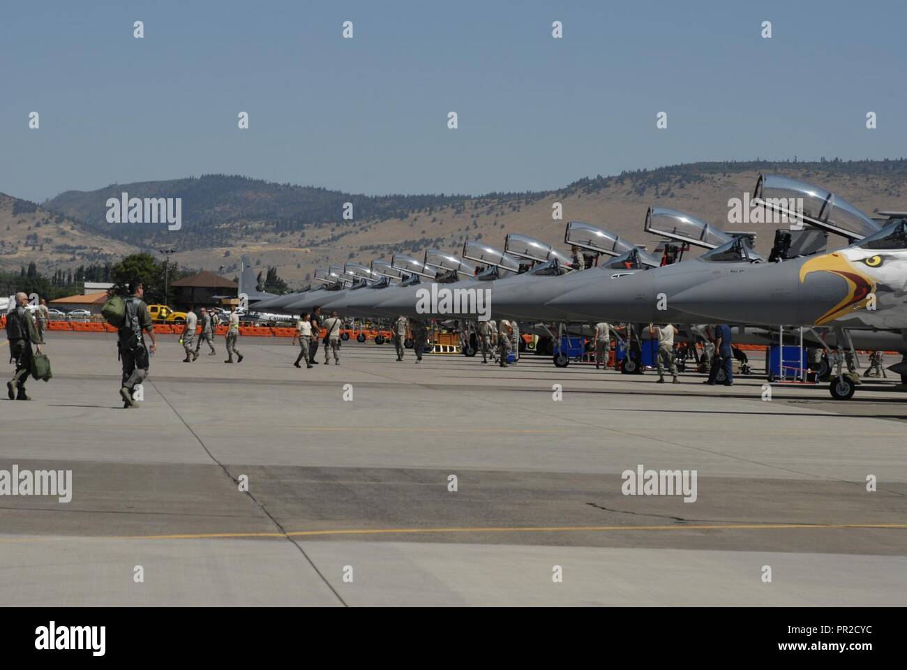 F-15 pilots step to their aircraft during the Sentry Eagle Open House ...