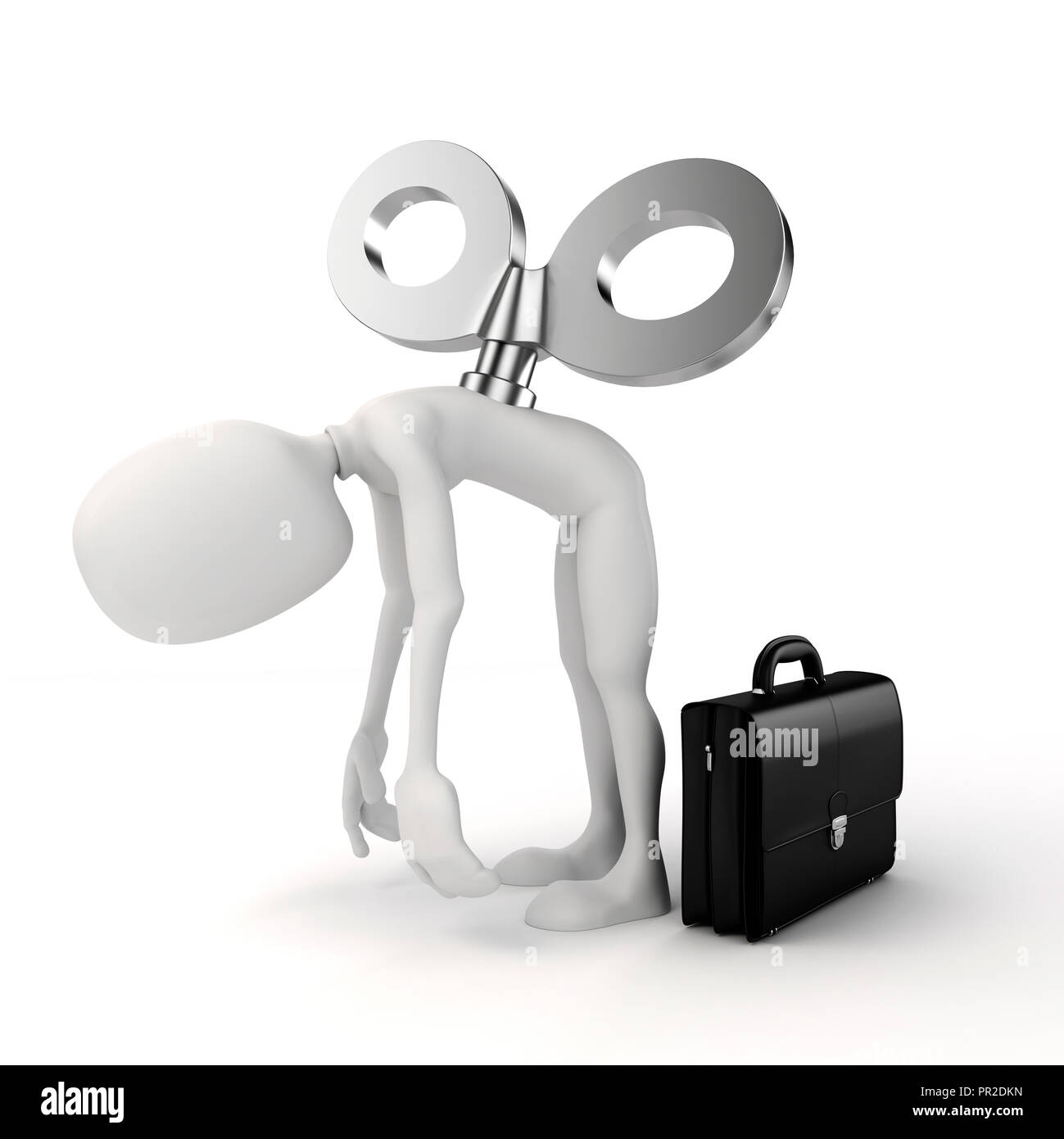 3d man with a big key on the back, efficiency in business concept Stock ...