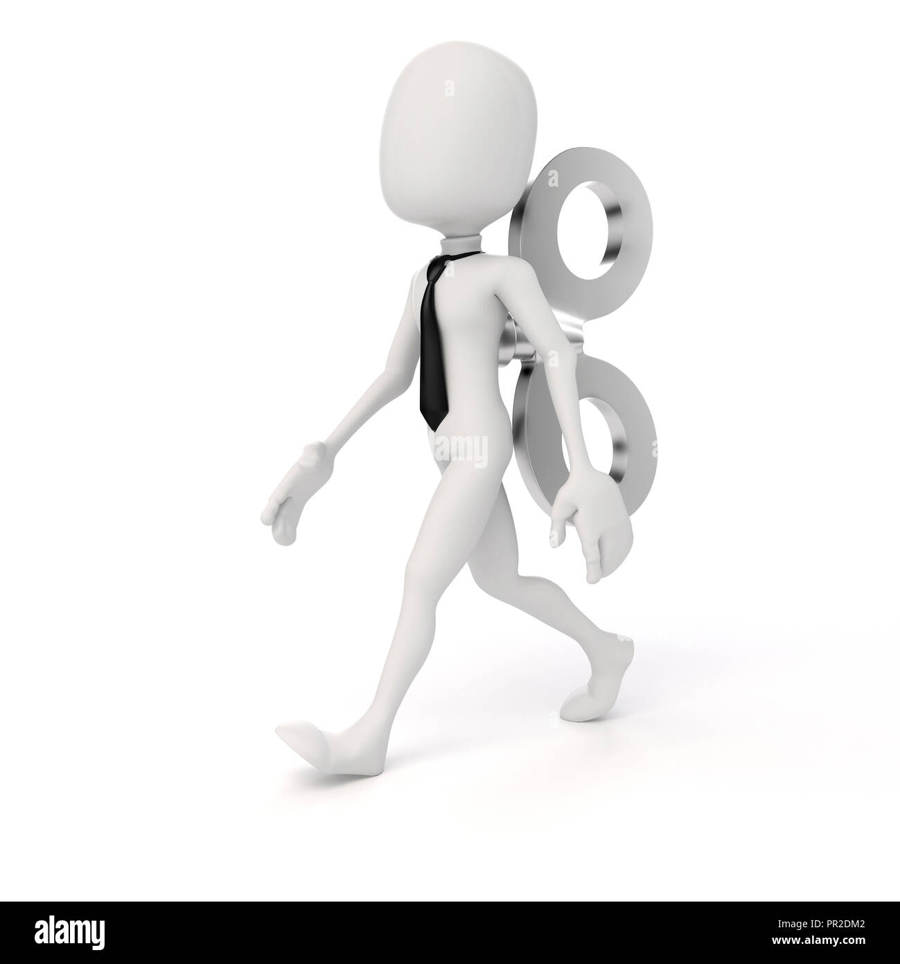 3d man with a big key on the back, efficiency in business concept Stock ...
