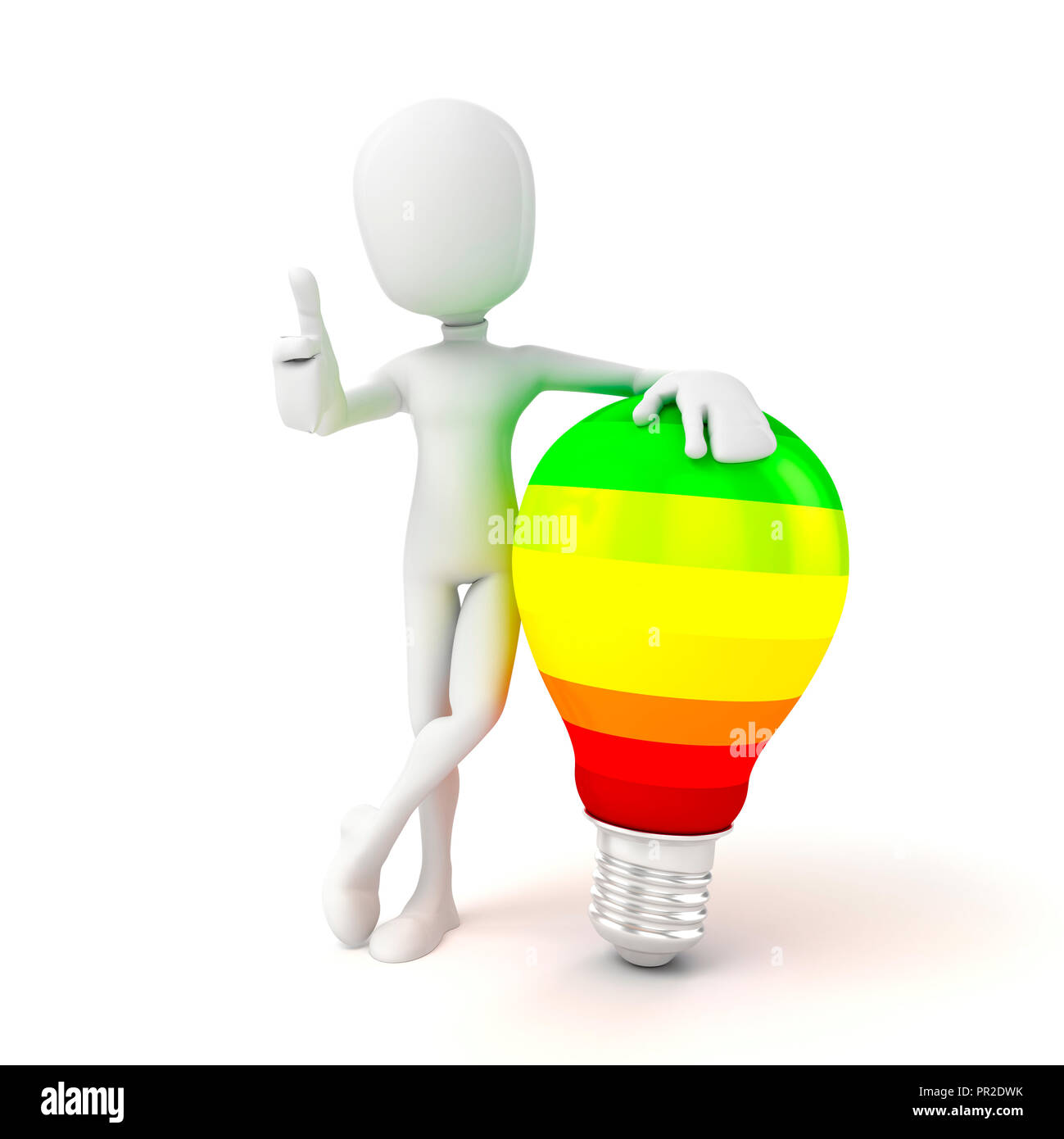 3d man standing near a light bulb, energy efficiency concept Stock ...
