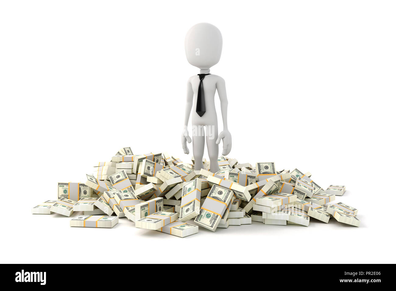 3d man businessman standing in the middle of stack of money Stock Photo ...