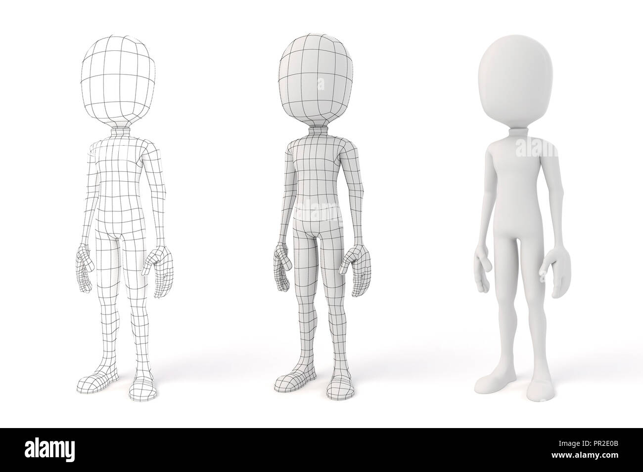 3d man posing on white background showing the geometry edges Stock ...