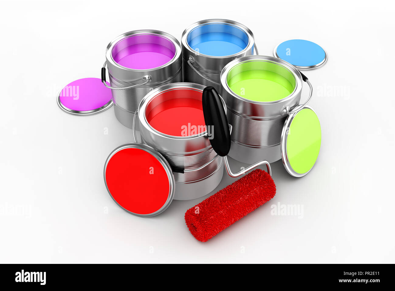 3d render of colorful paint bucket on white background Stock Photo - Alamy