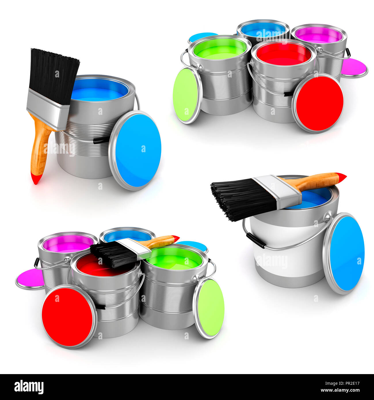3d render of colorful paint bucket on white background Stock Photo - Alamy