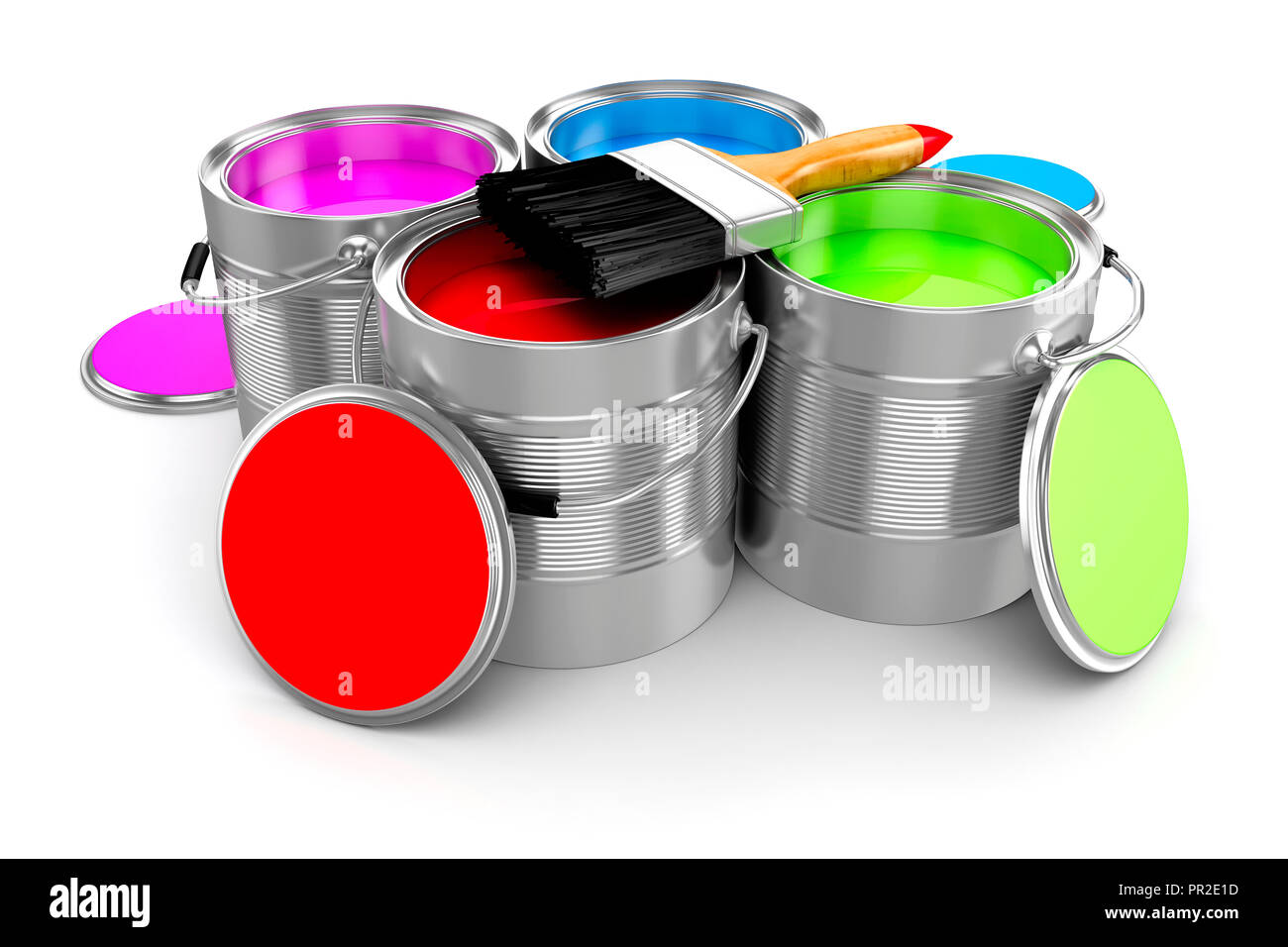 3d render of colorful paint bucket on white background Stock Photo - Alamy