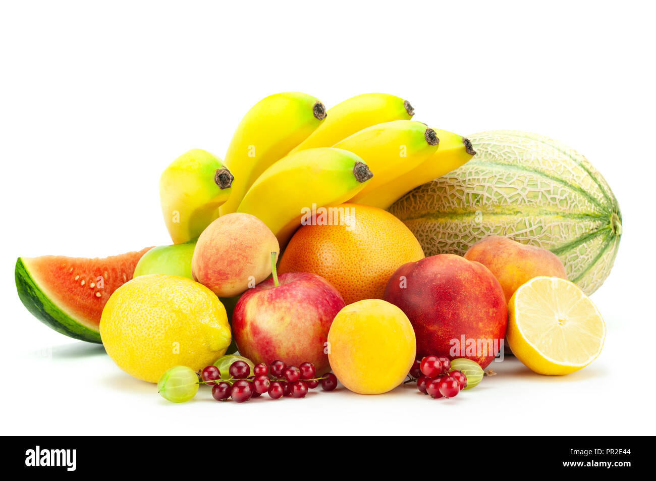 Colorful fresh fruits isolated on white background Stock Photo - Alamy