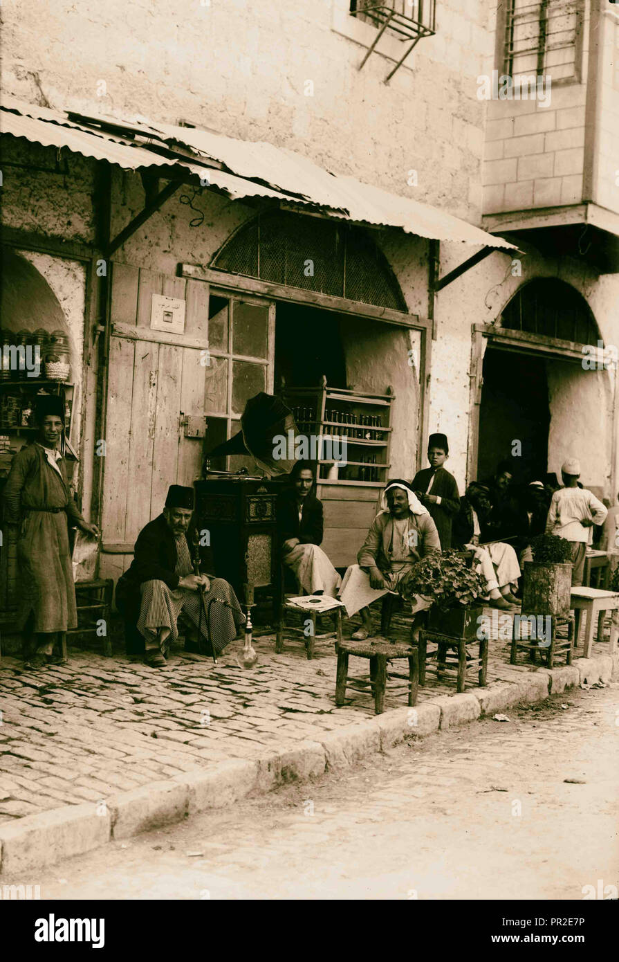 Coffee shop with gramophone. 1900, Middle East, Israel and/or Palestine ...