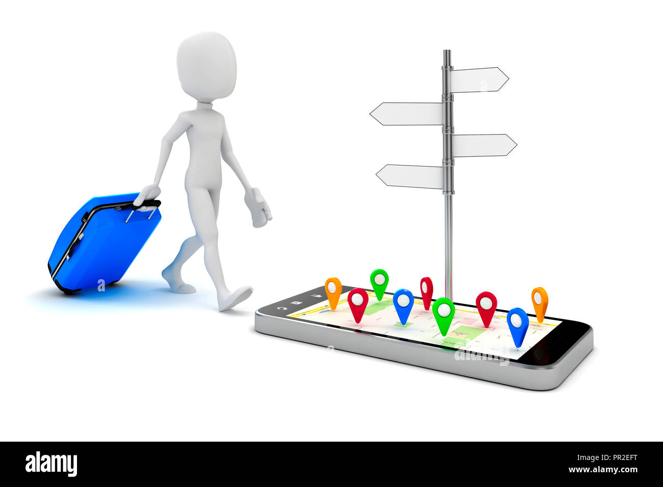 3d man tourist and mobile phone navigation Stock Photo - Alamy