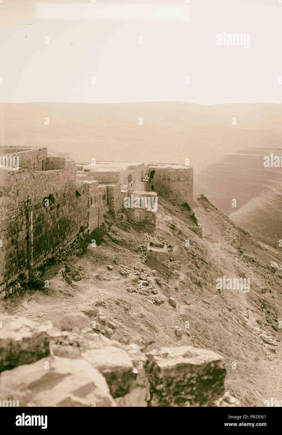 East of the Jordan and Dead Sea. Ramparts of Kerak. 1900, Jordan, Qir ...