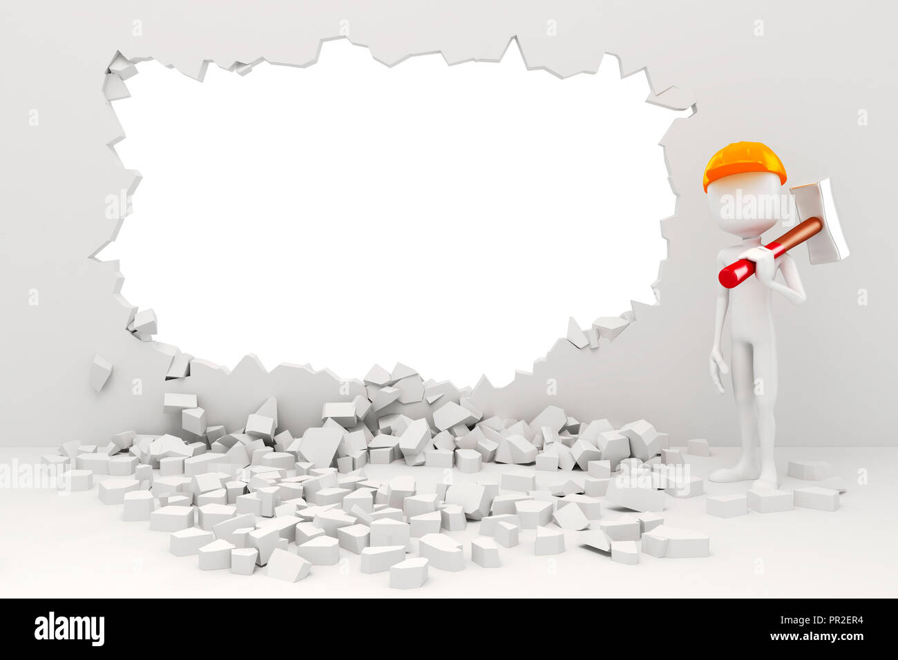 3d man demolishing a wall Stock Photo - Alamy