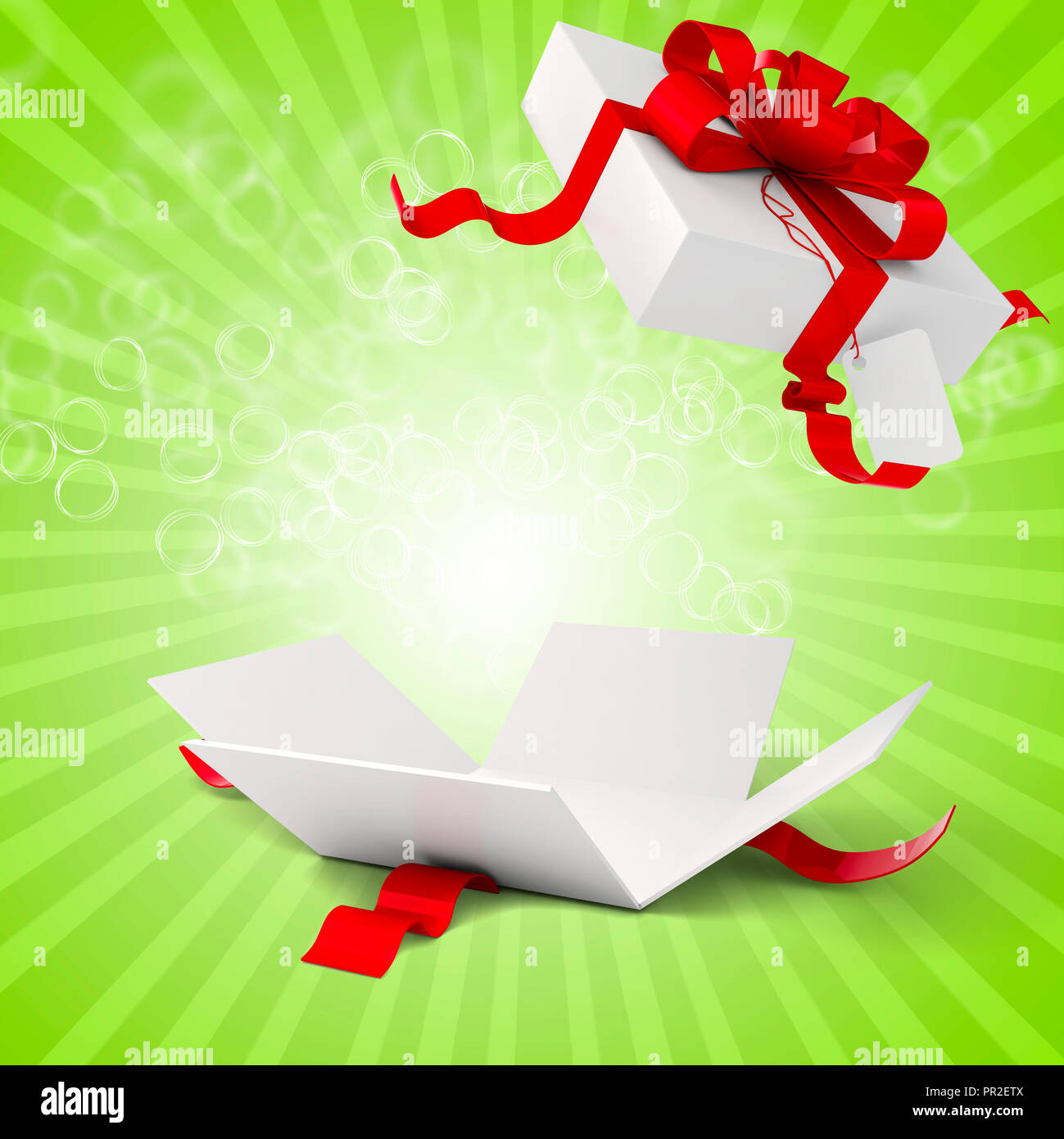3d present box and red bow Stock Photo - Alamy