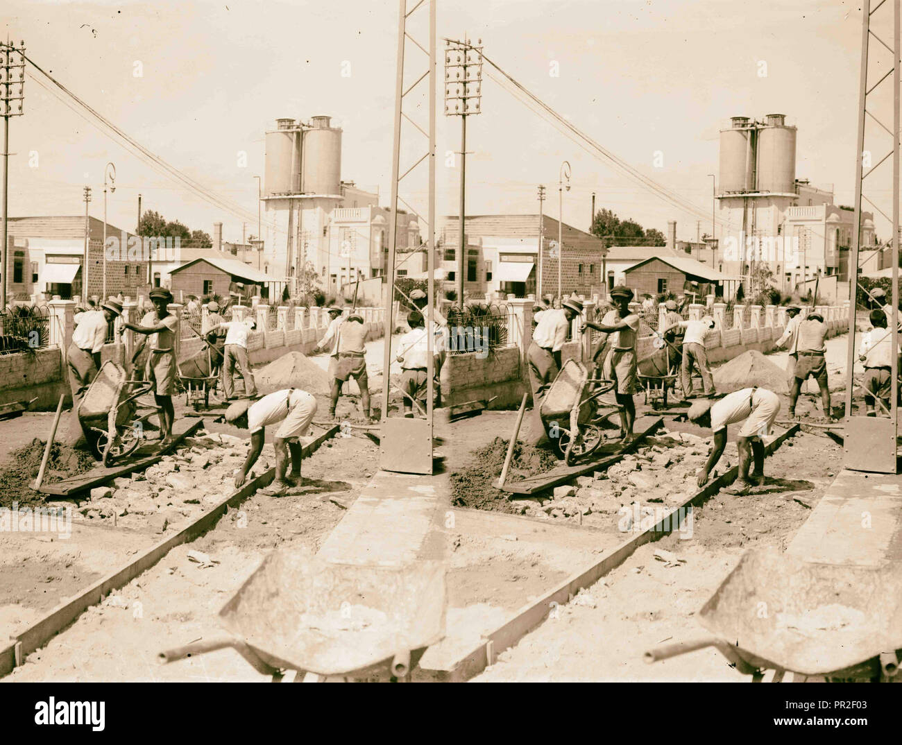 Jewish colonies and settlements. Tel Aviv. Constructing a street. 1920 ...