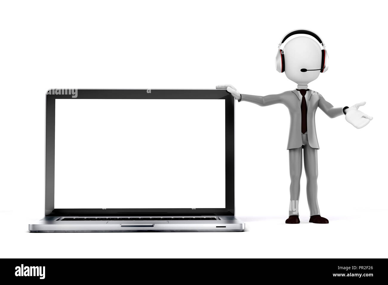 3d man businessman and laptop - online support center Stock Photo - Alamy