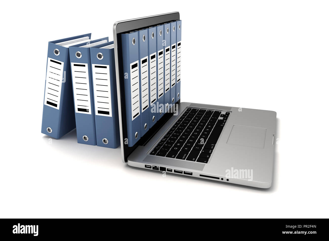 3d laptop and folders on white background Stock Photo - Alamy