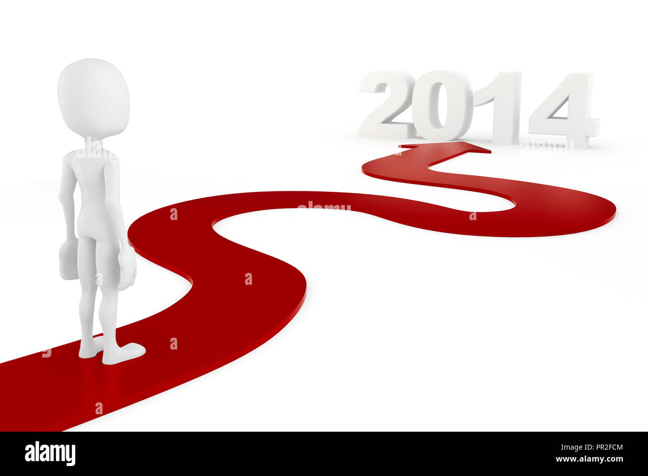 3d man on a red arrow to 2014 on white background Stock Photo - Alamy