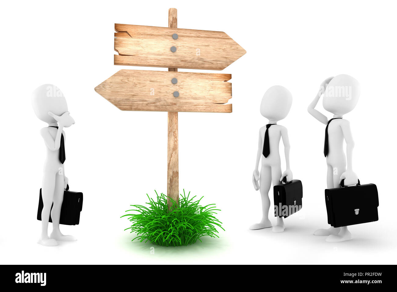 3d man businessman and wooden arrow sign Stock Photo - Alamy